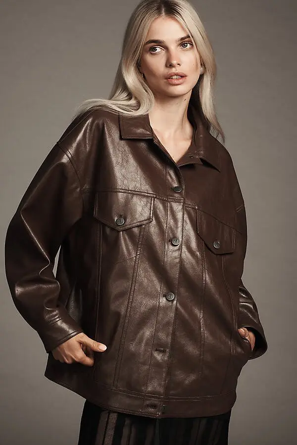 Pilcro Faux Leather Boyfriend Jacket - Chocolate Brown | Editorialist